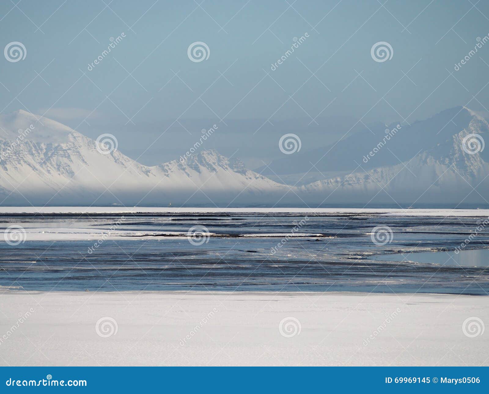 Snowy calm landscape. stock image. Image of season, island - 69969145
