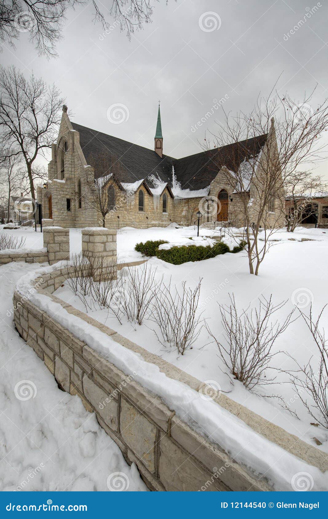 Snowy church stock photo. Image of catholic, bricks, worship - 12144540