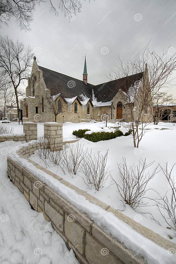 Snowy church stock photo. Image of catholic, bricks, worship - 12144540