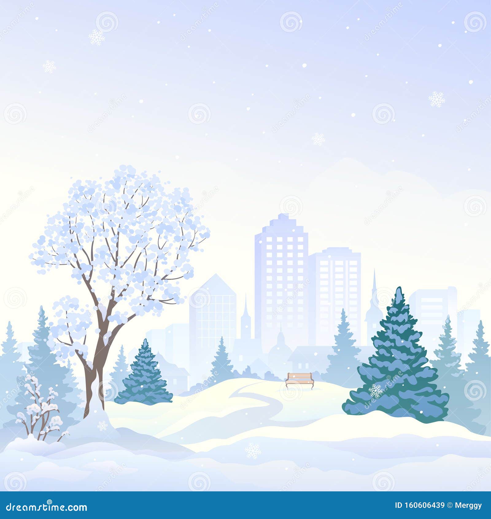Snowy City Park Square Background Stock Illustrations – 13 Snowy City ...