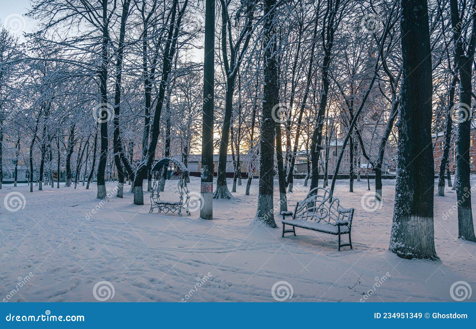 Snowy cold town stock image. Image of landscape, town - 234951349
