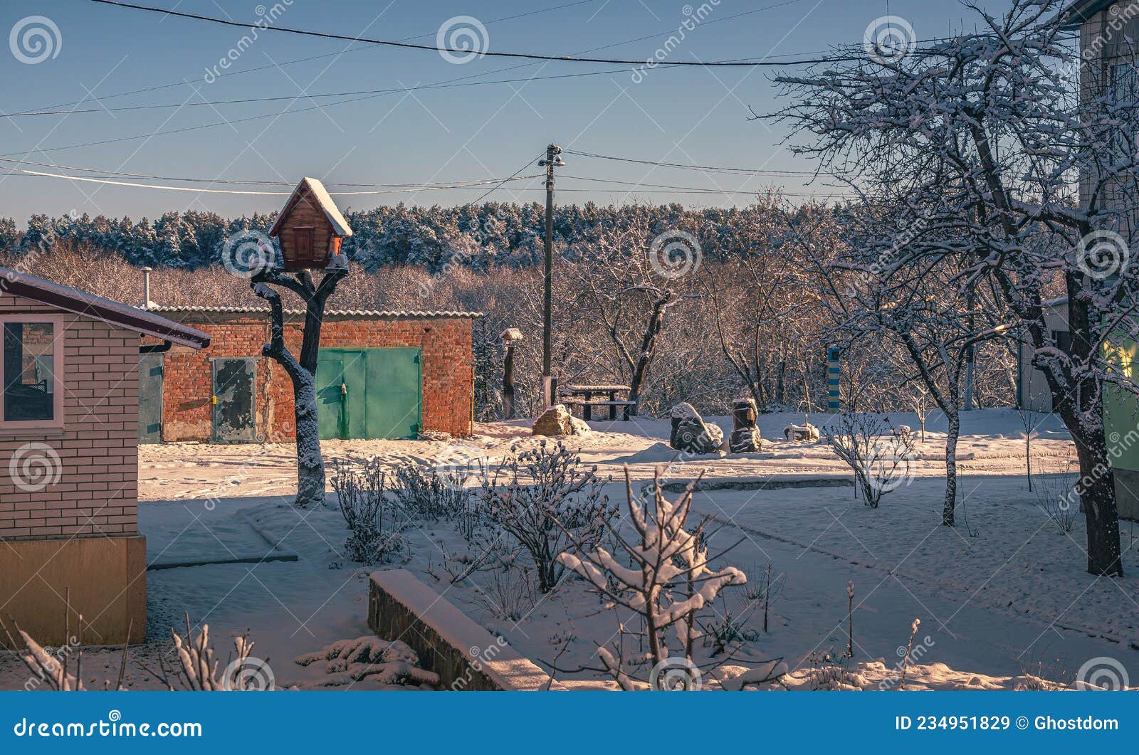 Snowy cold town stock image. Image of cold, yard, road - 234951829