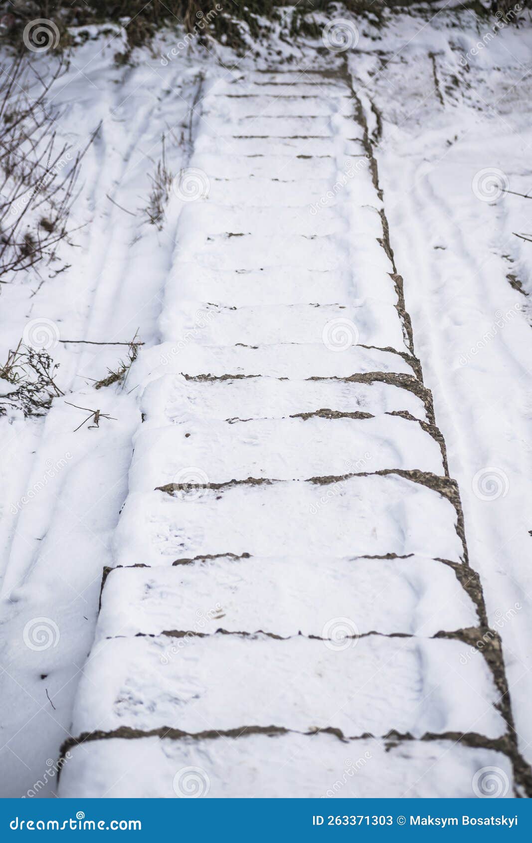 Snowy Concrete Stairs. There is Snow on the Stairs Stock Image - Image ...