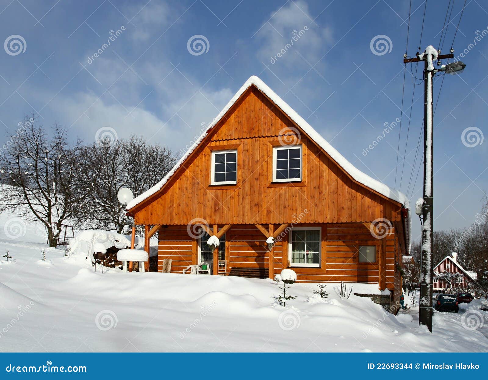 Snowy cottage stock photo. Image of building, cabin, architecture ...