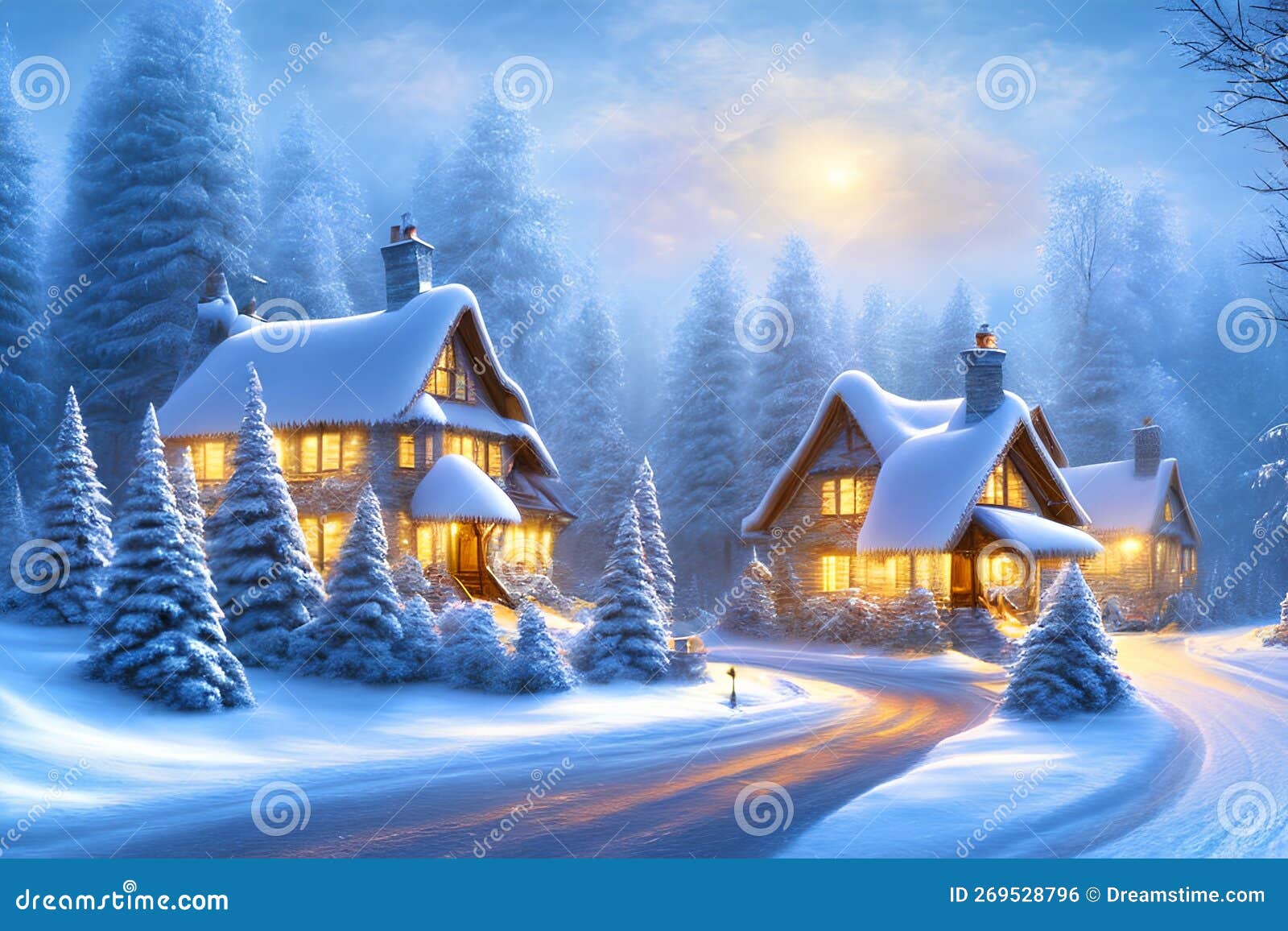 Snowy Cottage in Winter, Generative AI Illustration Stock Illustration ...
