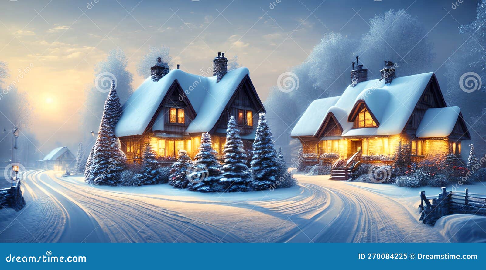 Snowy Cottage in Winter, Generative AI Illustration Stock Illustration ...