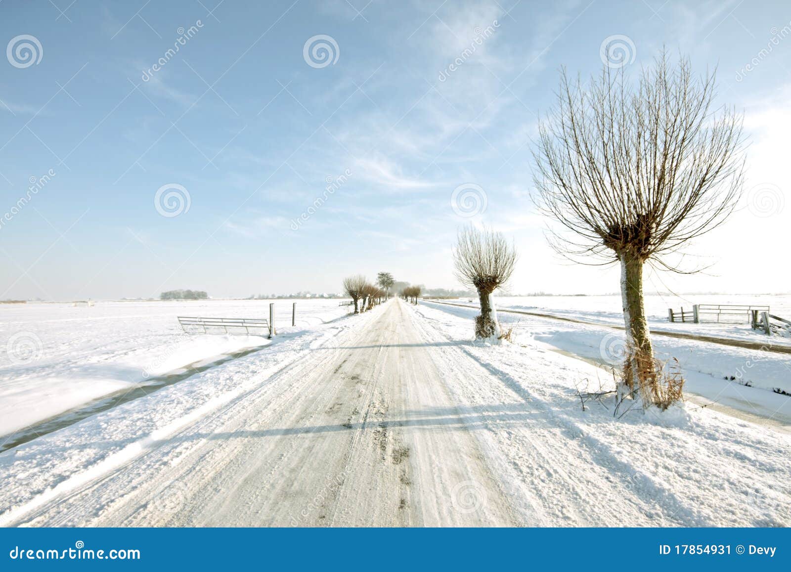 Snowy Countryroad, in the Netherlands Stock Image - Image of outdoor ...