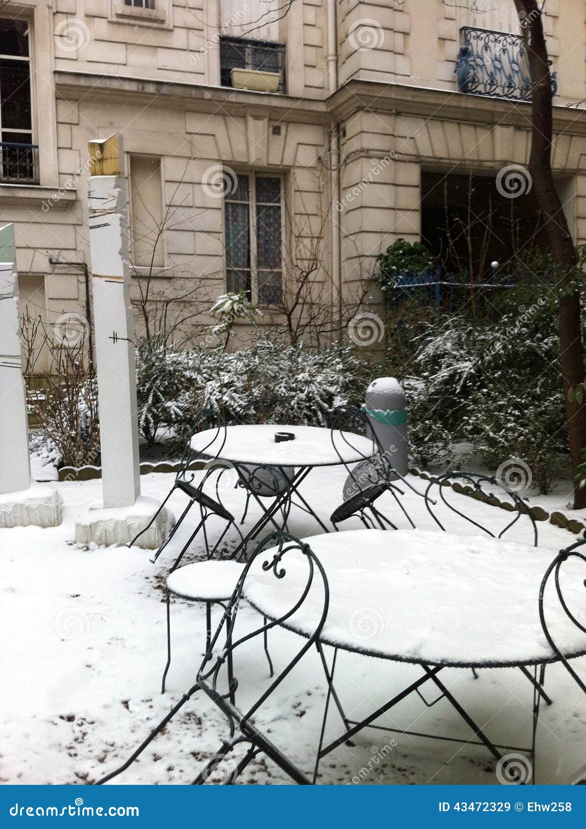 Snowy Courtyard stock image. Image of table, france, winter - 43472329