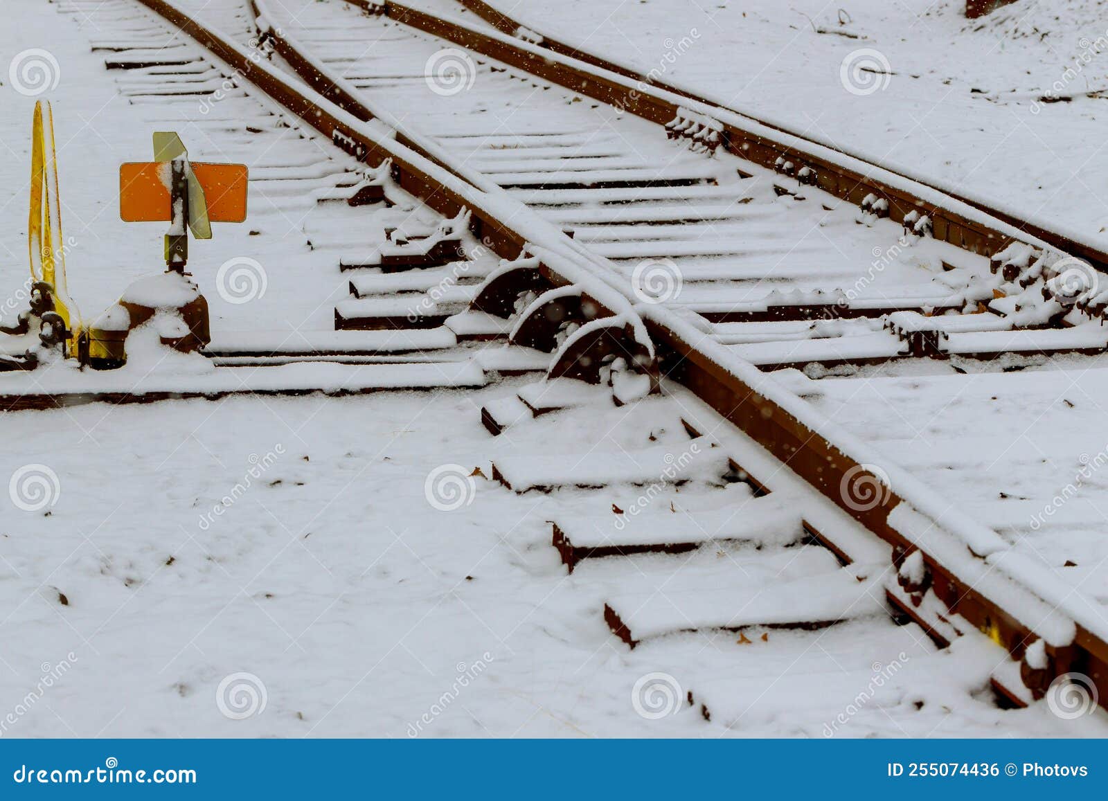 The Snowy Covered Rails Road Railway in the Winter Landscape Stock ...
