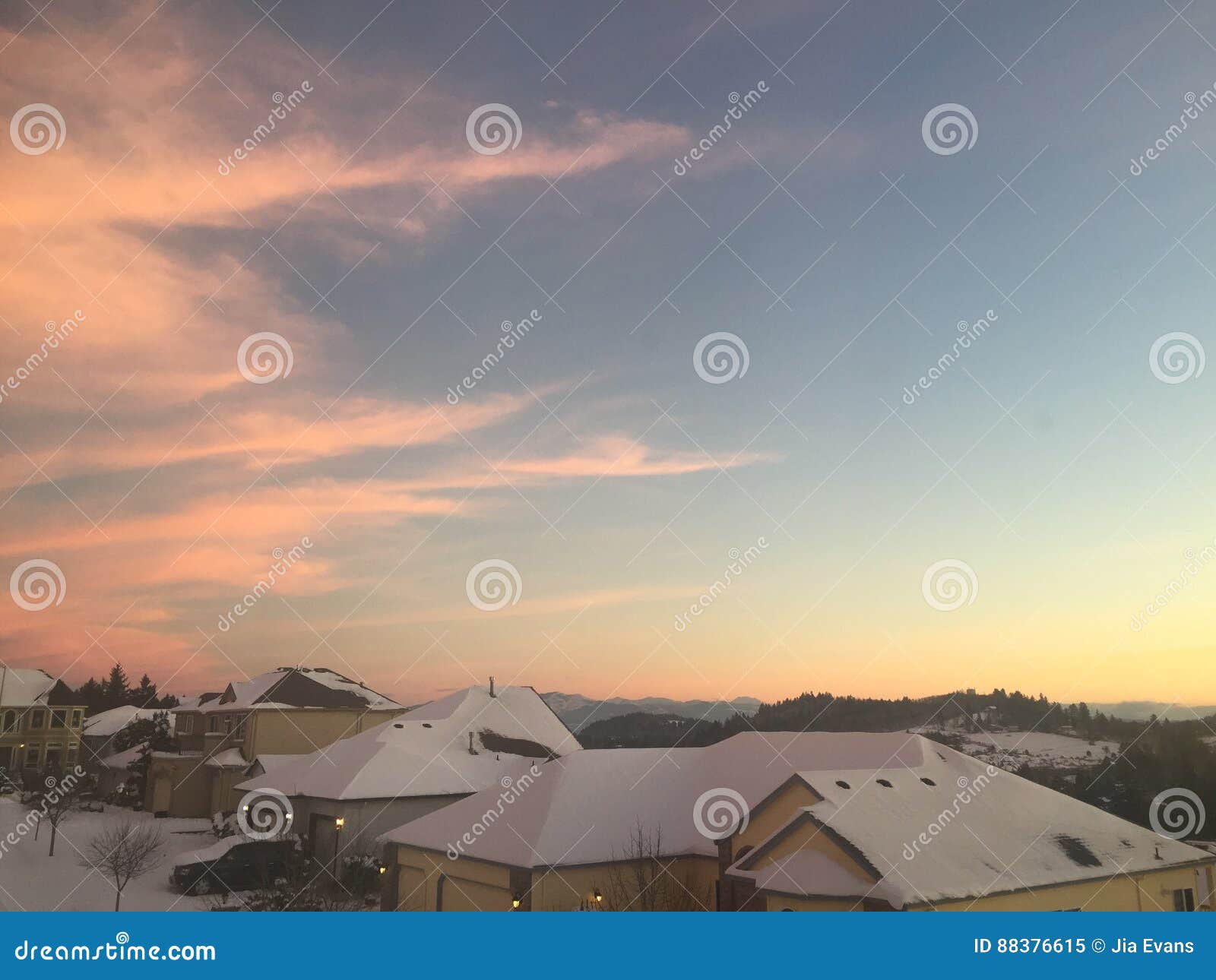 Snowy day sunset stock image. Image of snowy, sunset - 88376615