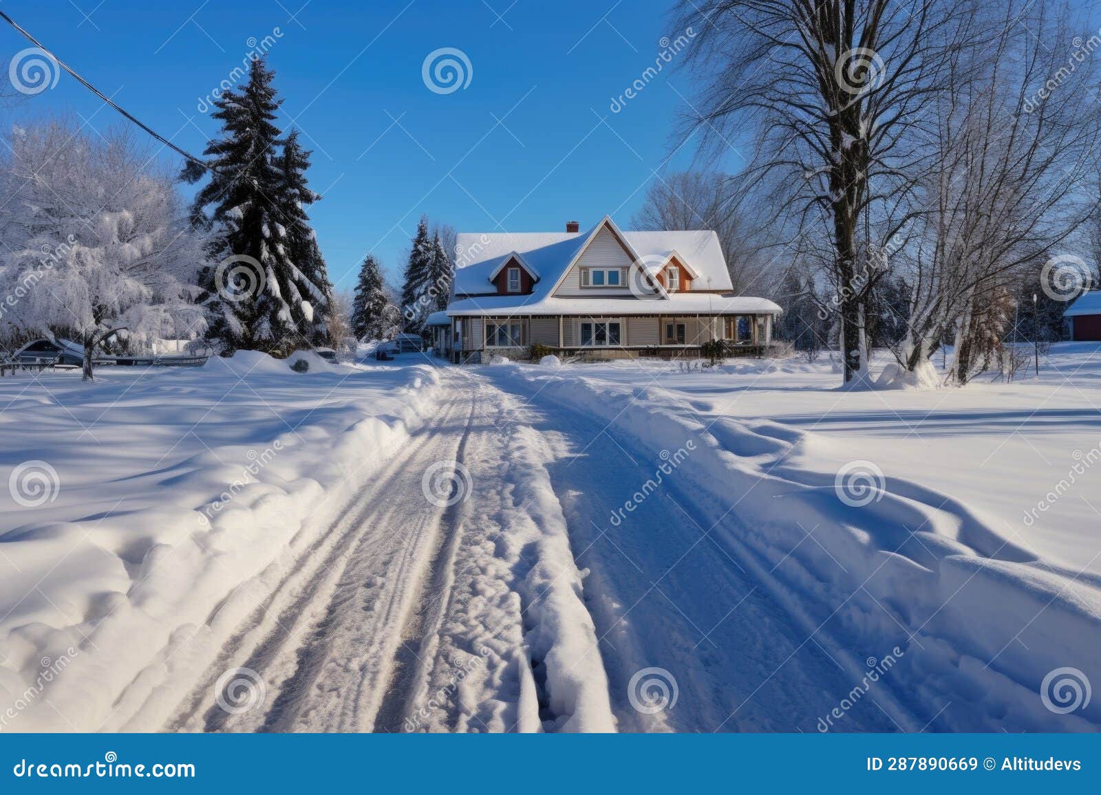 Snowy Driveway with Footsteps and Shovel Tracks Stock Image - Image of ...
