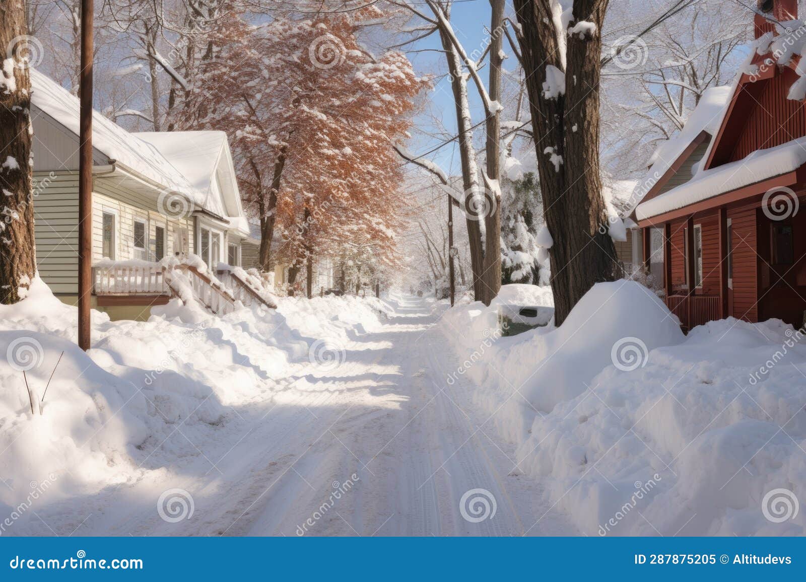 Snowy Driveway before and after Shoveling Stock Image - Image of ...