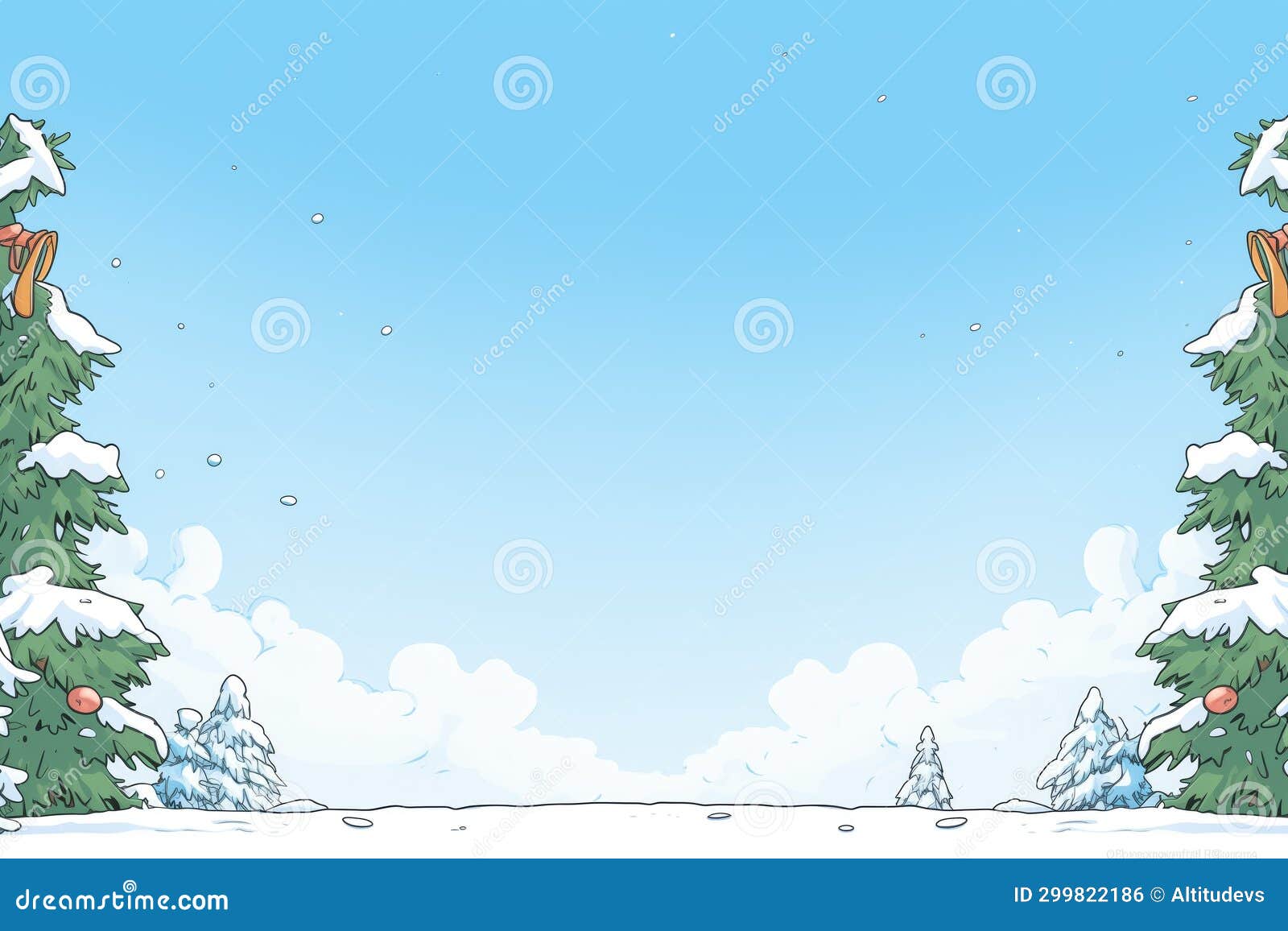 Snowy Evergreen Border Framing a Clear Blue Sky Stock Photo - Image of ...