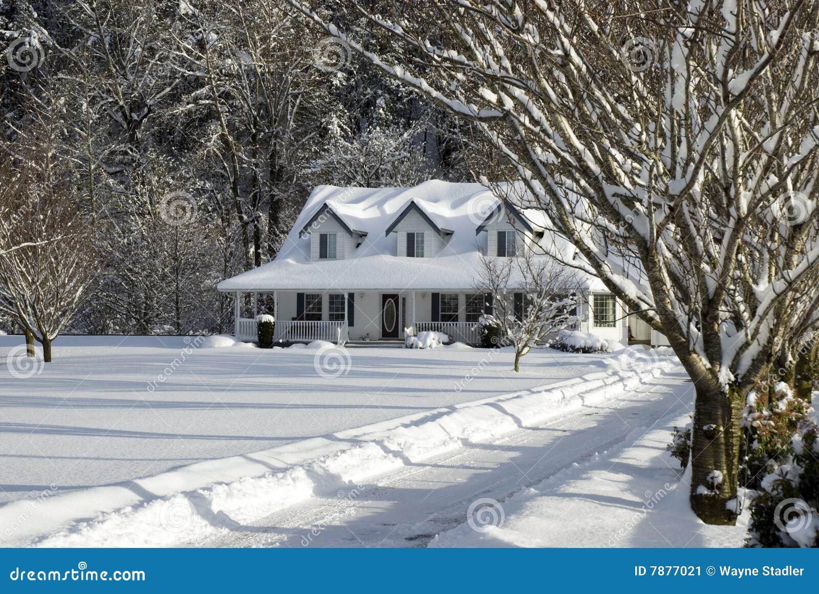 Snowy Farm House stock image. Image of home, fence, open - 7877021