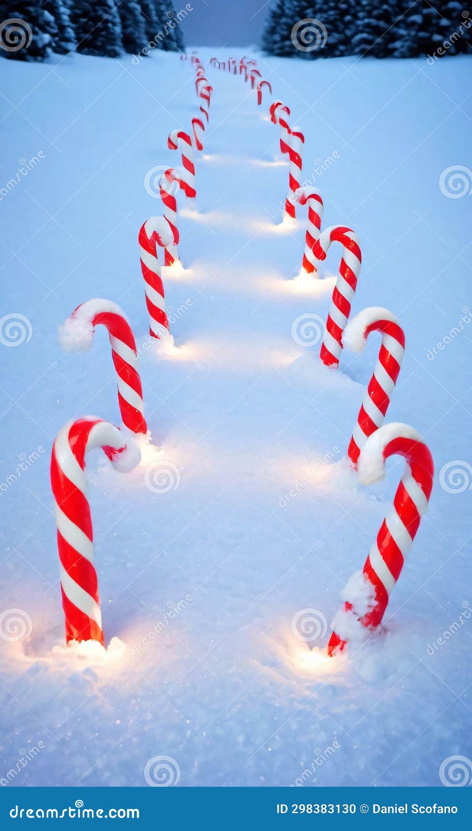 A Snowy Field with a Path of Lighted Candy Cane. Generative AI Stock ...
