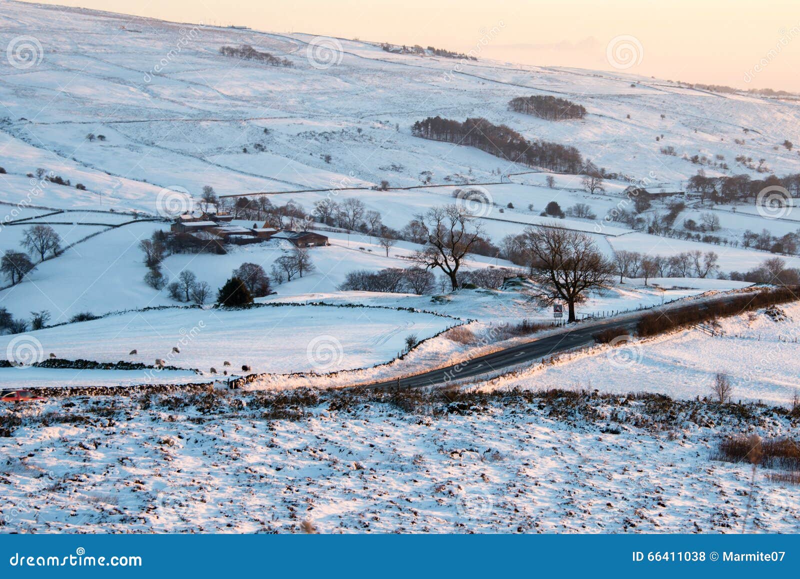 Snowy fields in England stock photo. Image of landscape - 66411038