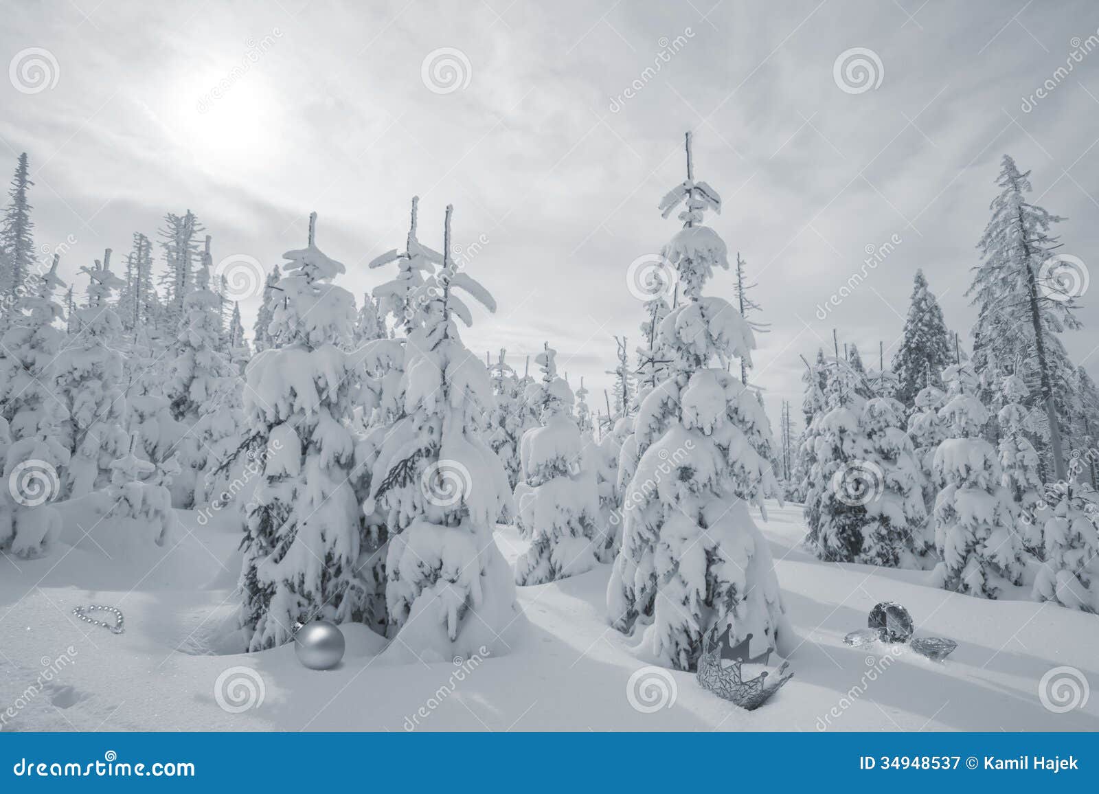 Snowy Firs with Christmas Objects Stock Image - Image of trees ...