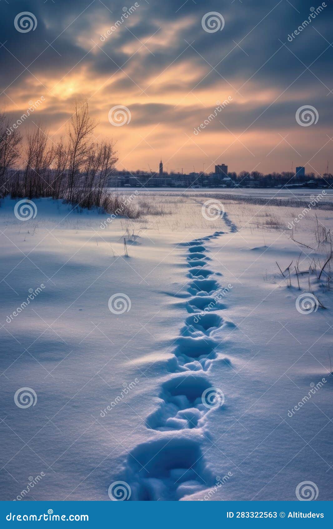 Snowy Footprints Leading into the Distance Stock Illustration ...