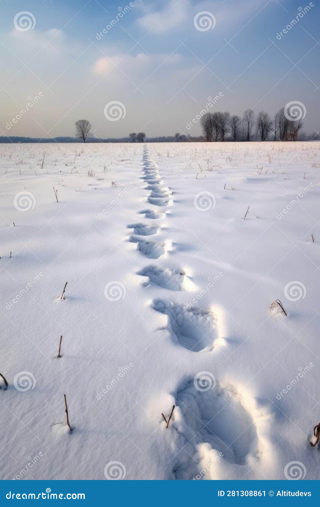 Snowy Footprints on a Pristine White Field Stock Illustration ...