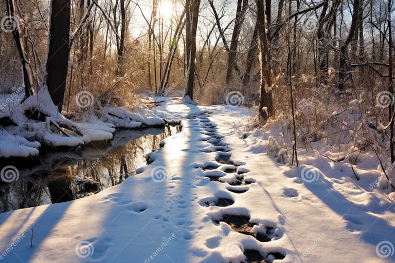 Snowy Footprints on a Quiet, Pristine Trail Stock Illustration ...