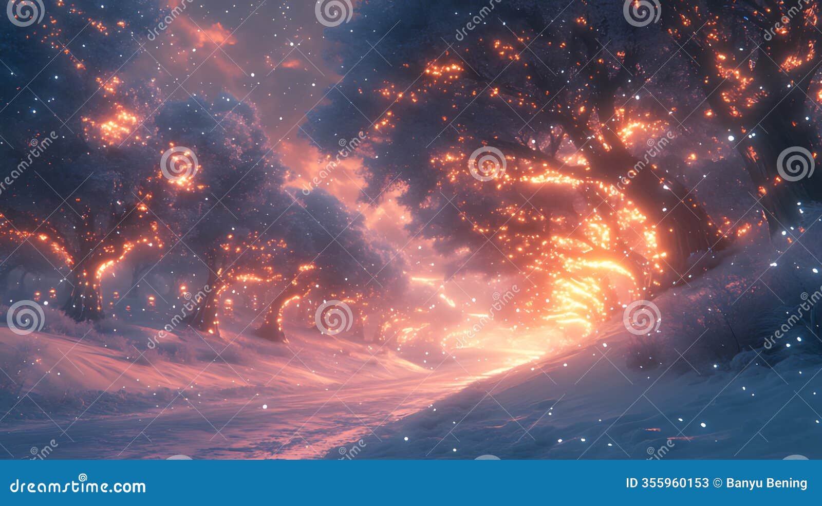 Snowy Forest Path, Glowing Trees, Snowfall, Winter Fantasy, Game ...