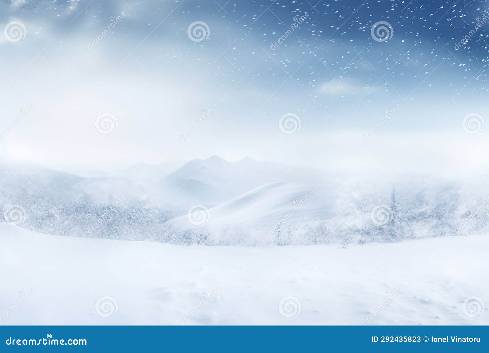 Snowy Forest With Snow Covered Trees Fog Snowflakes Stock