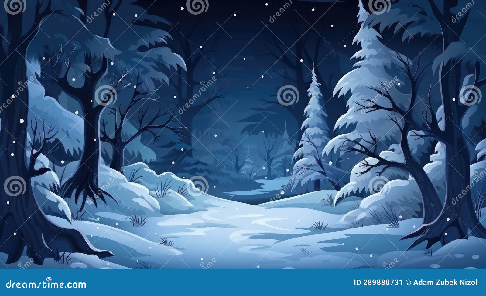 A Snowy Forest with Trees and Snow Stock Illustration - Illustration of ...