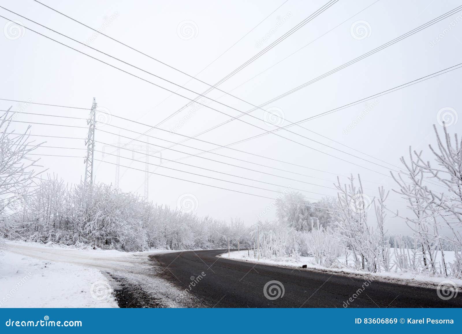 Snowy and Frozen Power Lines Stock Image - Image of frost, frozen: 83606869