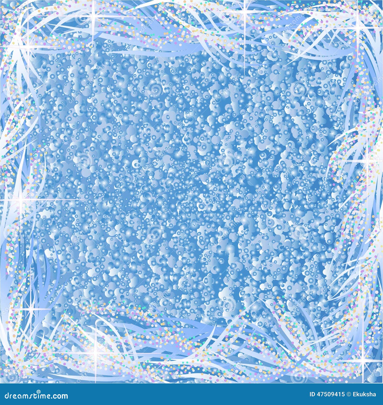 Snowy, Gleaming, Shining Frozen Pattern on Blue Window Stock Vector ...