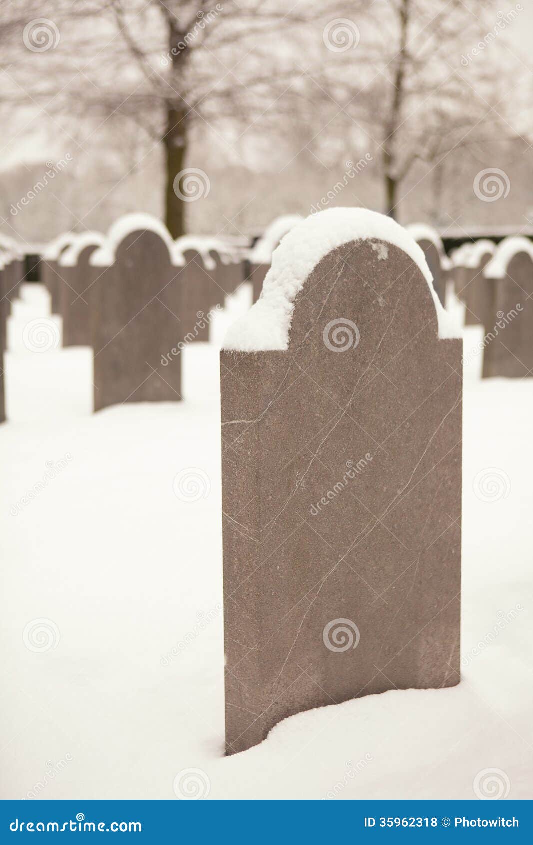 Snowy graves stock photo. Image of headstone, season - 35962318