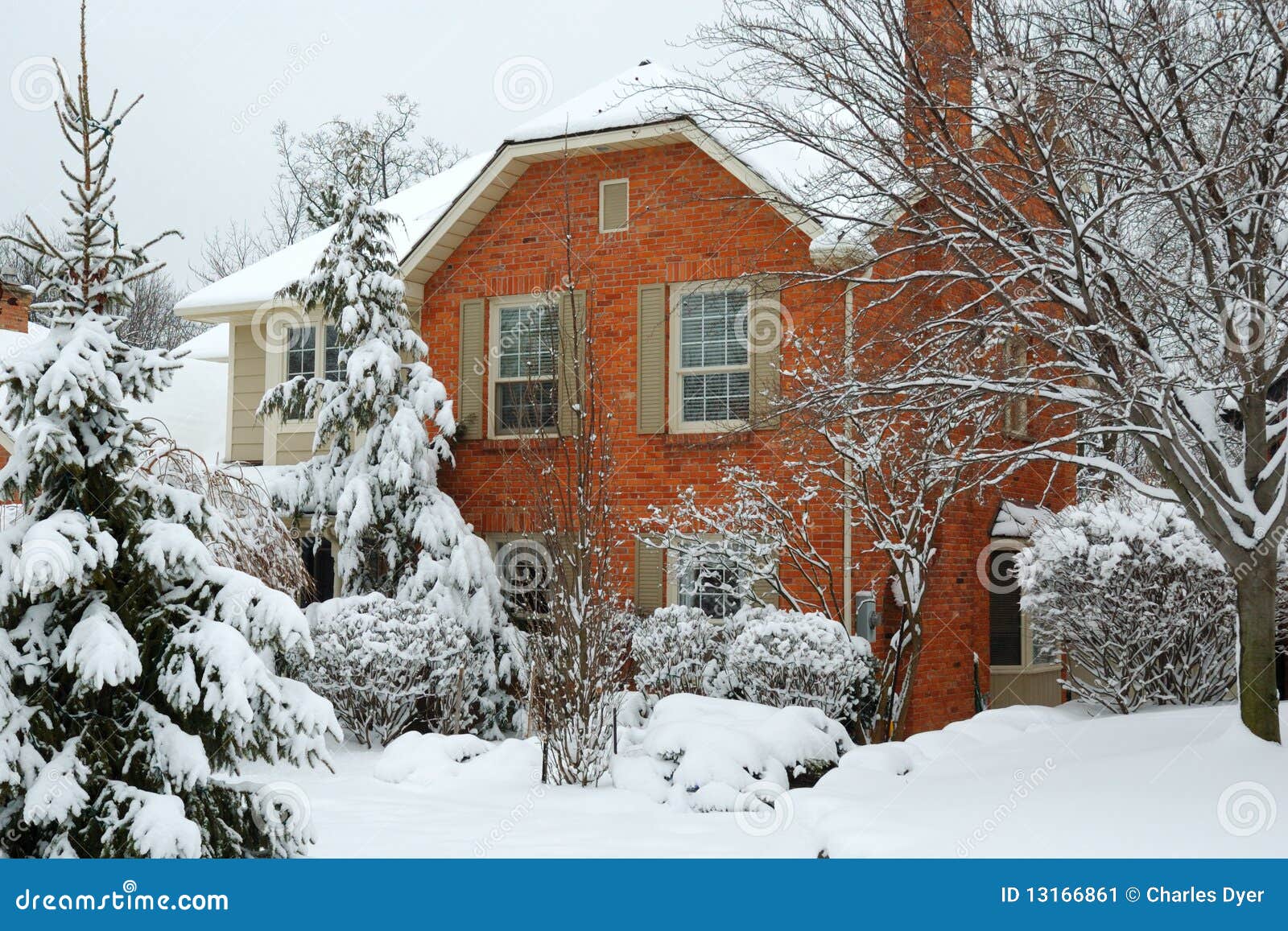Snowy House stock image. Image of buried, brick, exterior - 13166861
