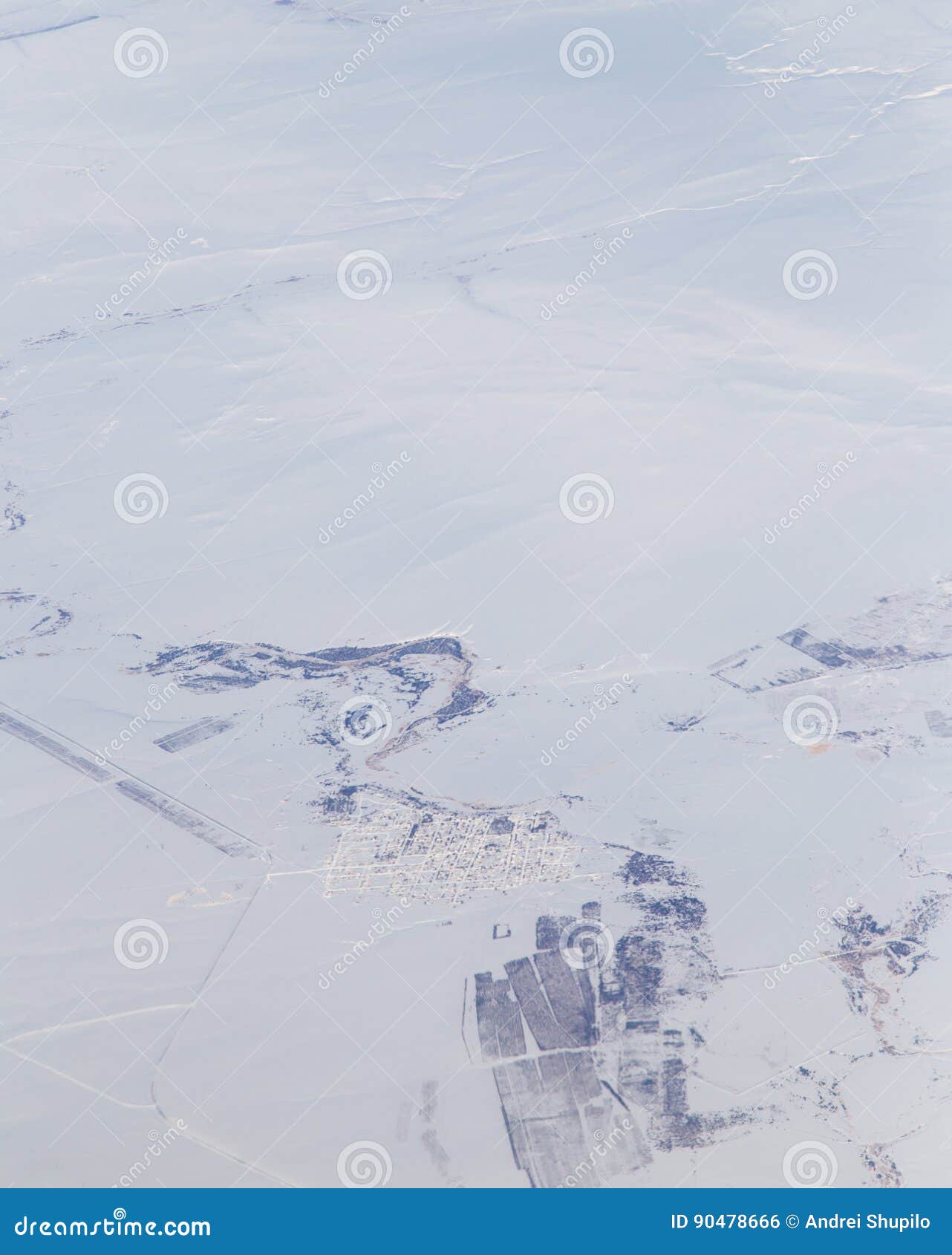 Snowy Land. View from the Airplane Stock Photo - Image of aerial ...