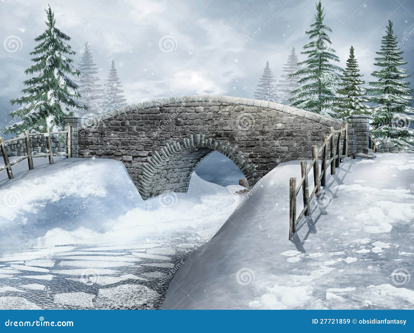 Snowy Landscape With A Bridge Royalty Free Stock Images - Image: 27721859