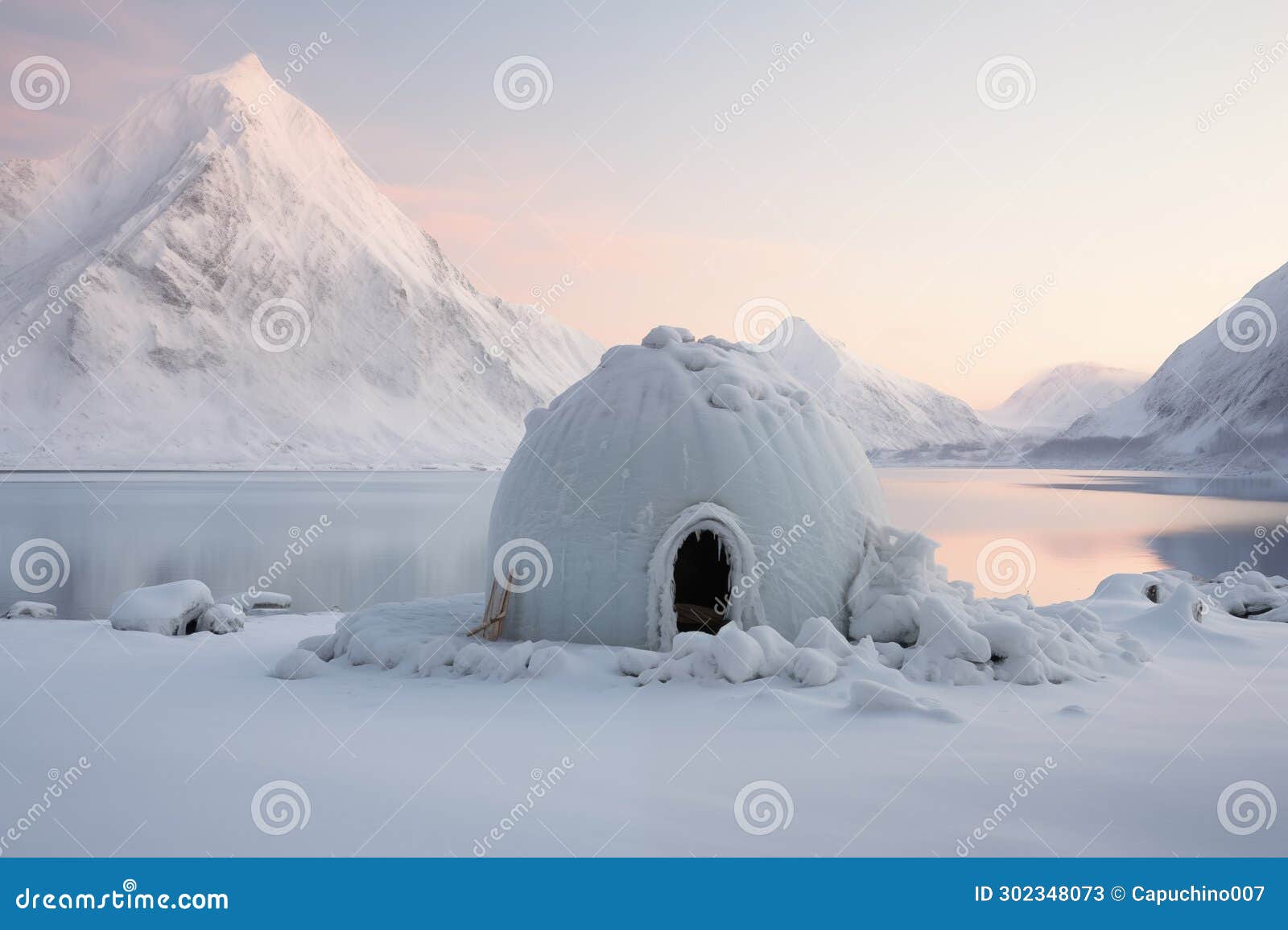 Snowy Landscape Featuring an Igloo by Generative AI Stock Illustration ...