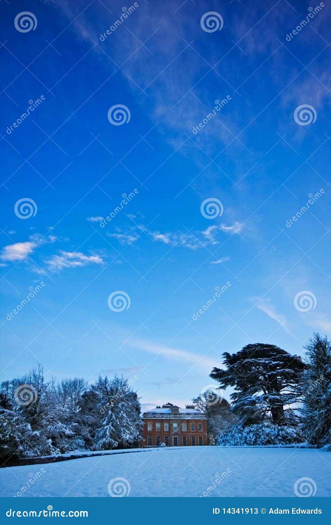 Snowy Landscape with Manor House Stock Image - Image of countryside ...