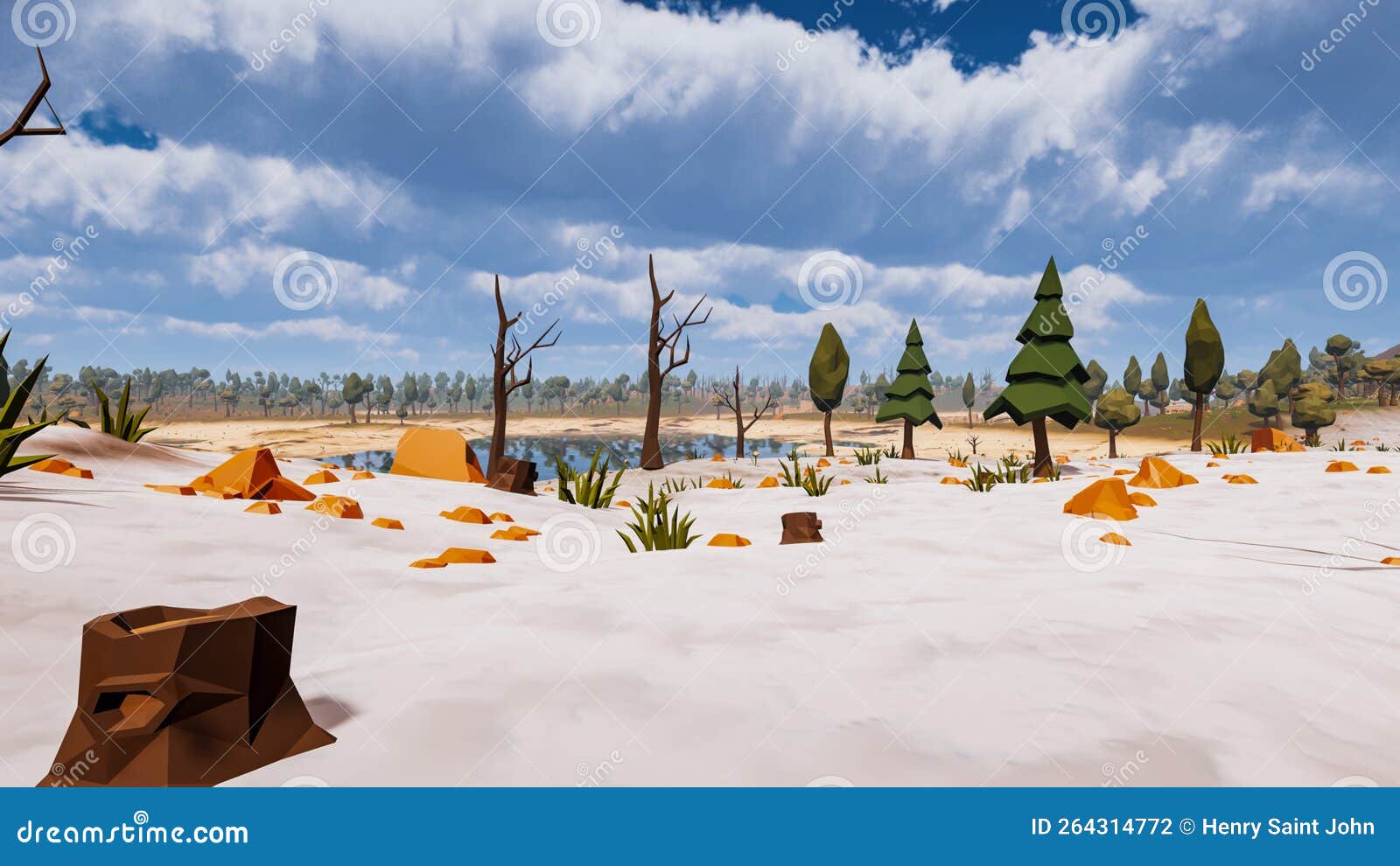 Snowy Landscape of a Natural and Virtual Environment Design 3d Render ...