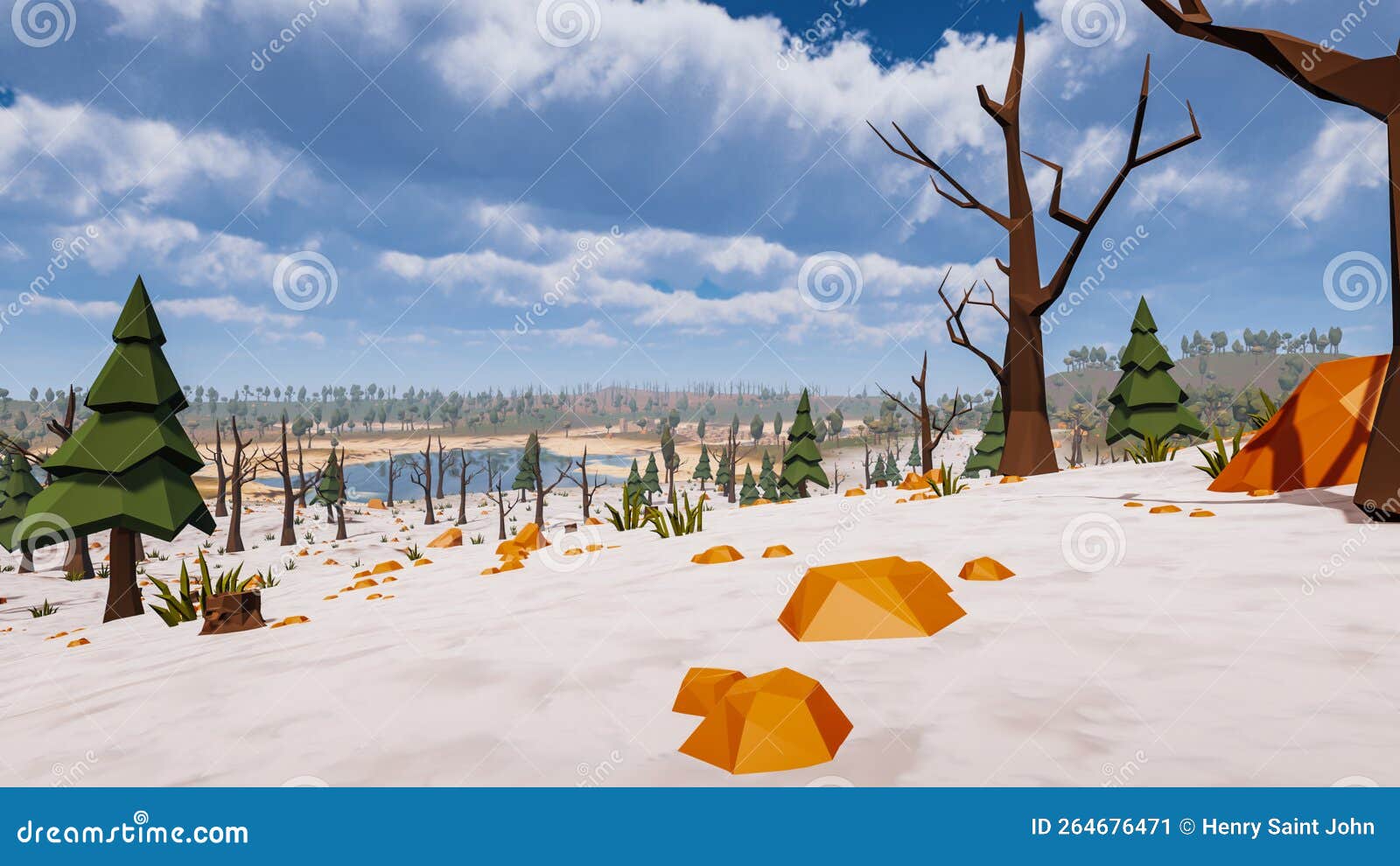 Snowy Landscape of a Natural and Virtual Environment Design 3d Render ...