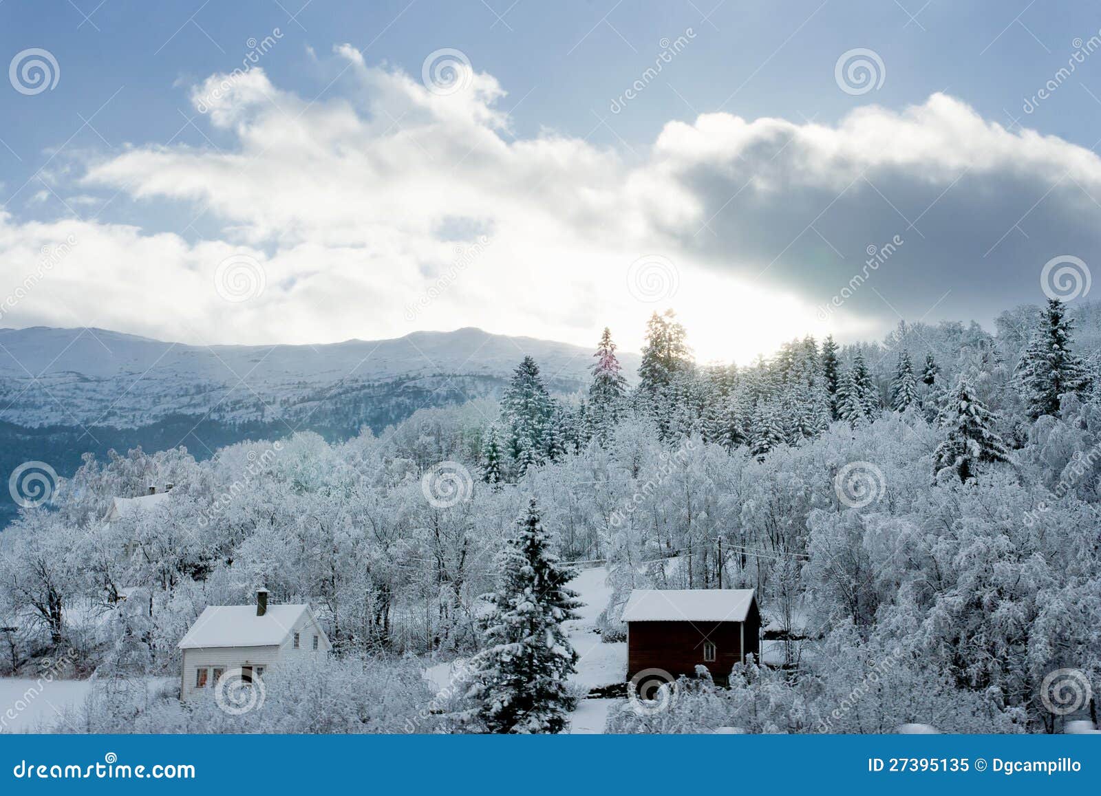 Snowy landscape in Norway stock image. Image of houses - 27395135