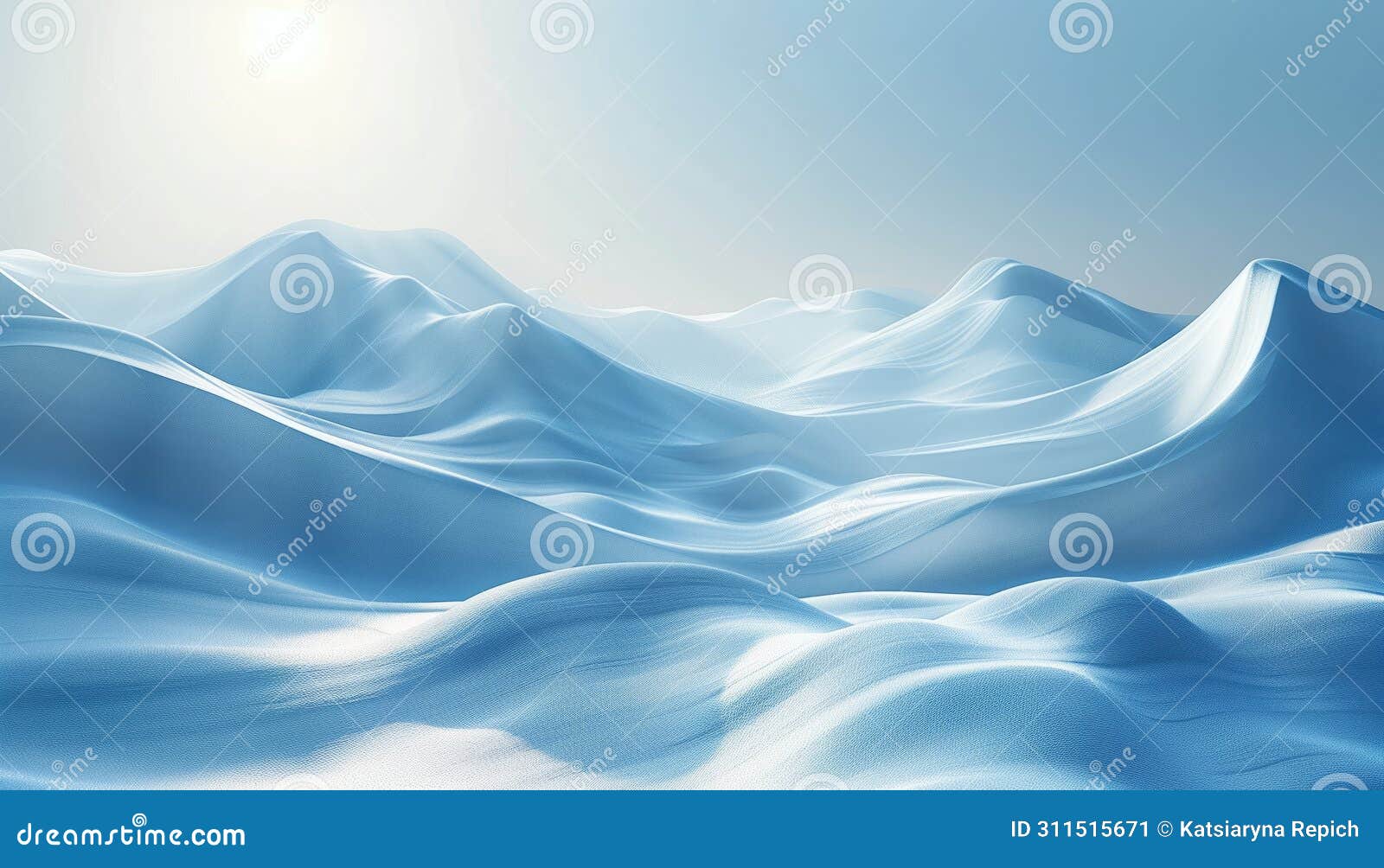 Snowy Landscape with Sun and Blue Sky. 3d Render Illustration Stock ...
