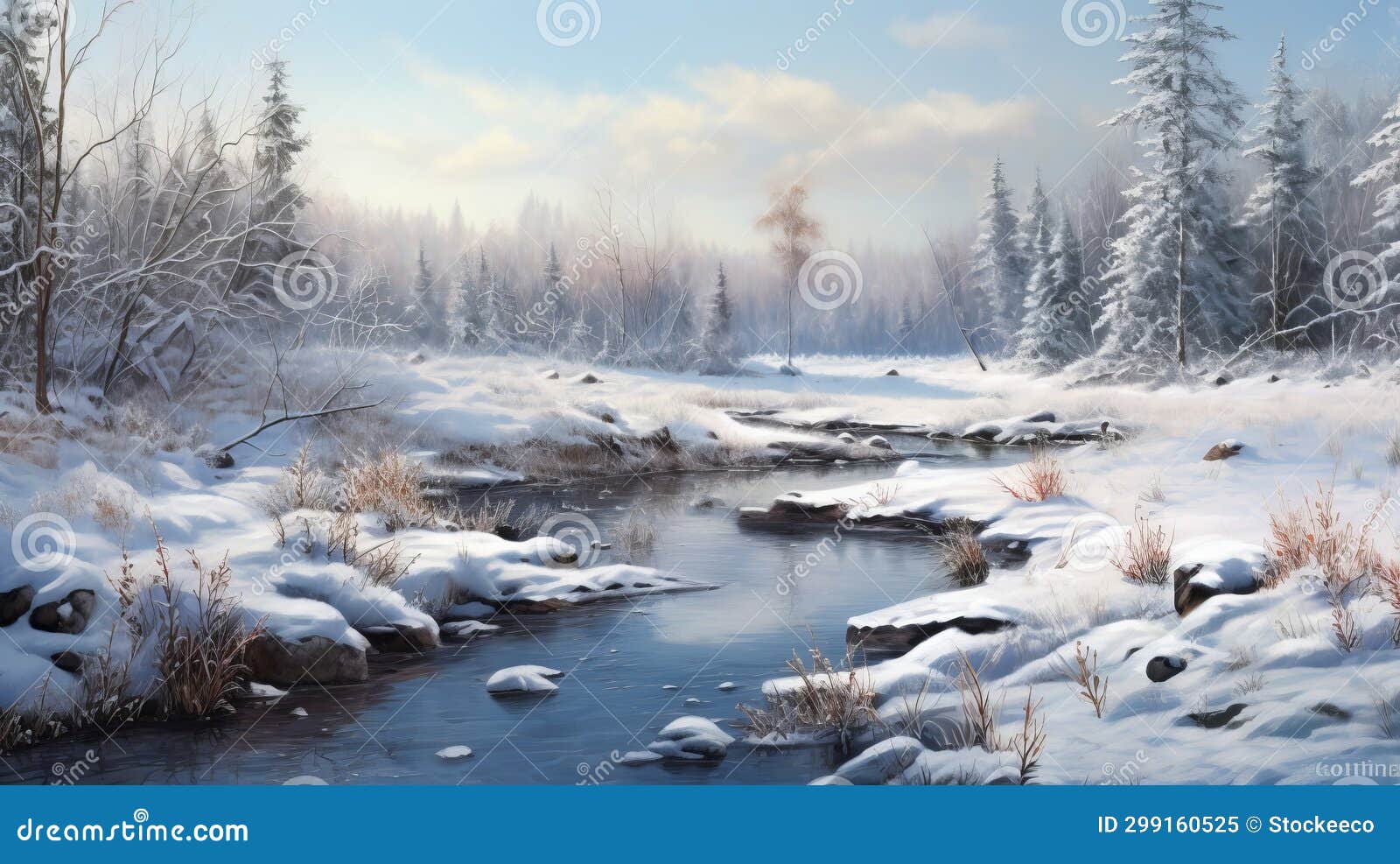Tranquil River Painting in the Style of Raphael Lacoste Stock Illustration - Illustration of ...