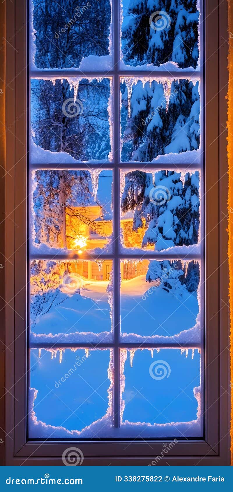 Snowy Landscape Viewed through Window Stock Illustration - Illustration ...
