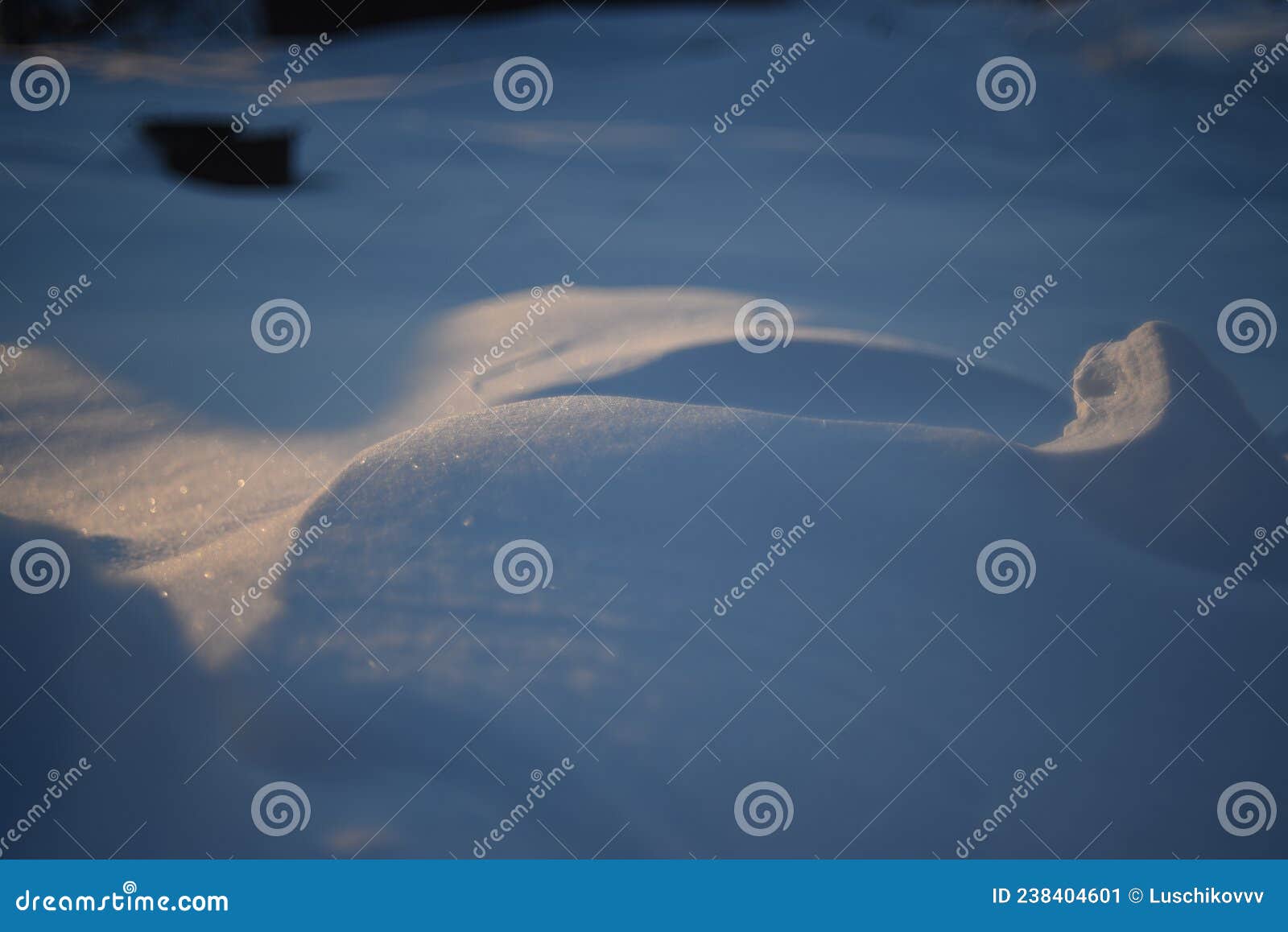 Snowy Landscapes and Snow Close-up in Sunbeams. Grass and Objects in ...