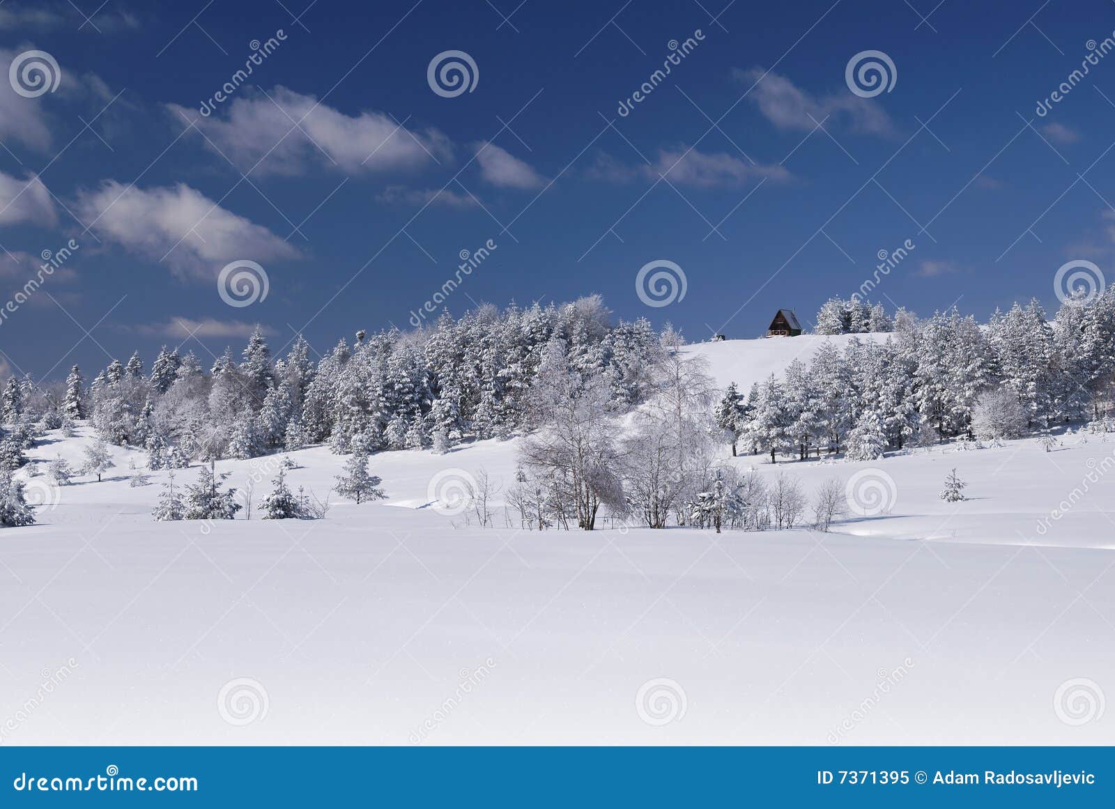 Snowy litle house on hill stock image. Image of rural - 7371395