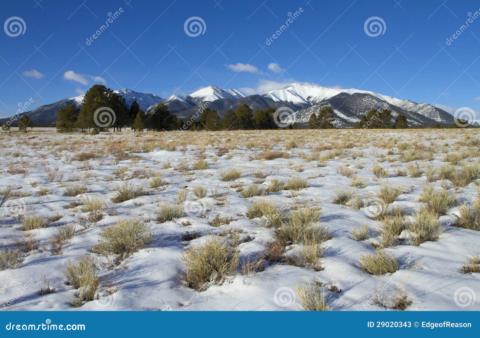 Snowy Meadow with Mountain Background Stock Image - Image of blue ...