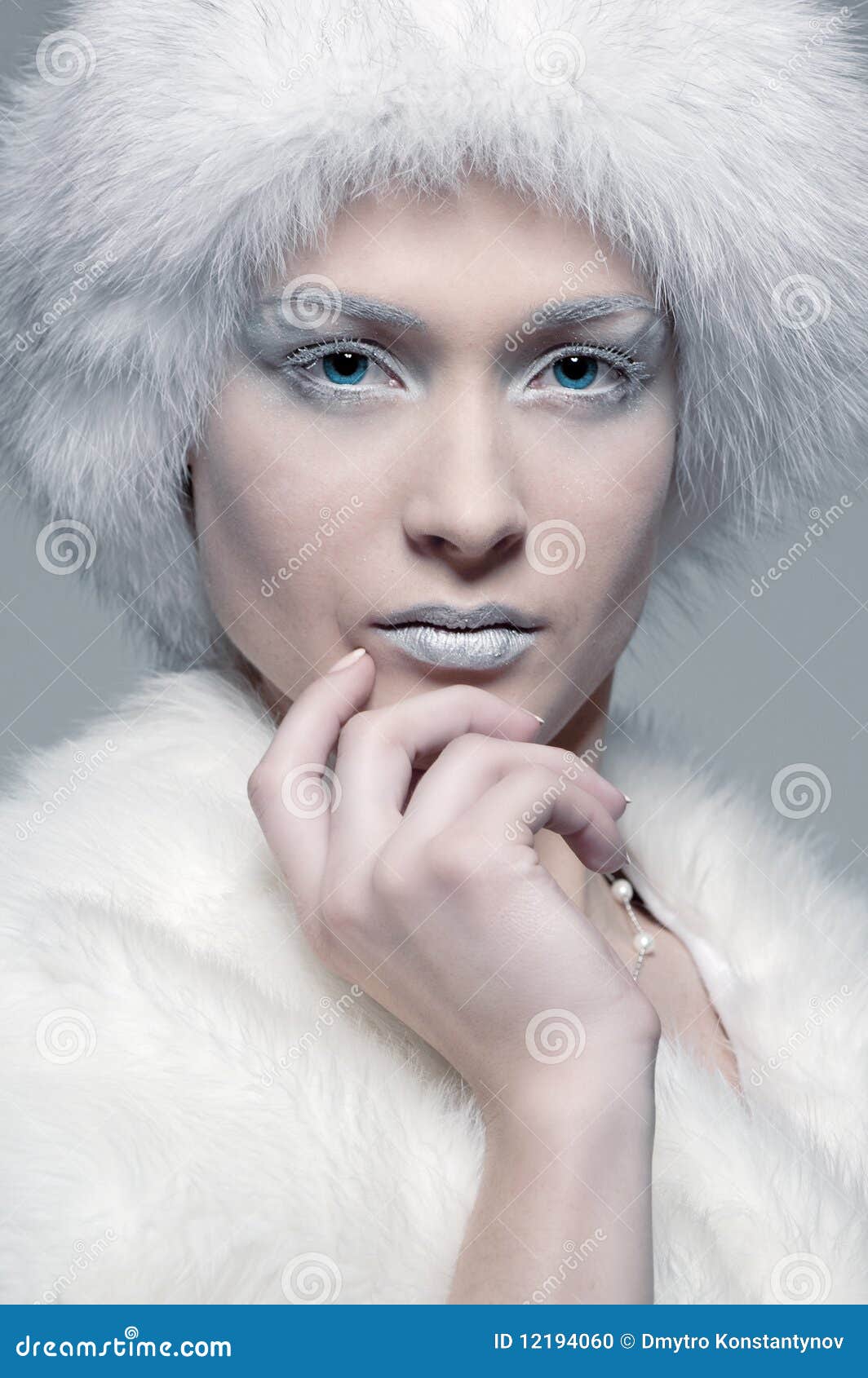 Snowy model in white fur stock photo. Image of face, lips - 12194060