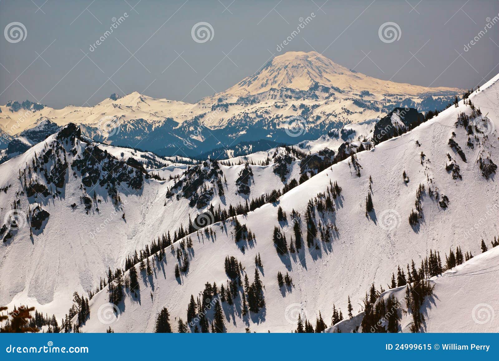 Snowy Mount Saint Adams and Ridge Lines Stock Image - Image of snow ...