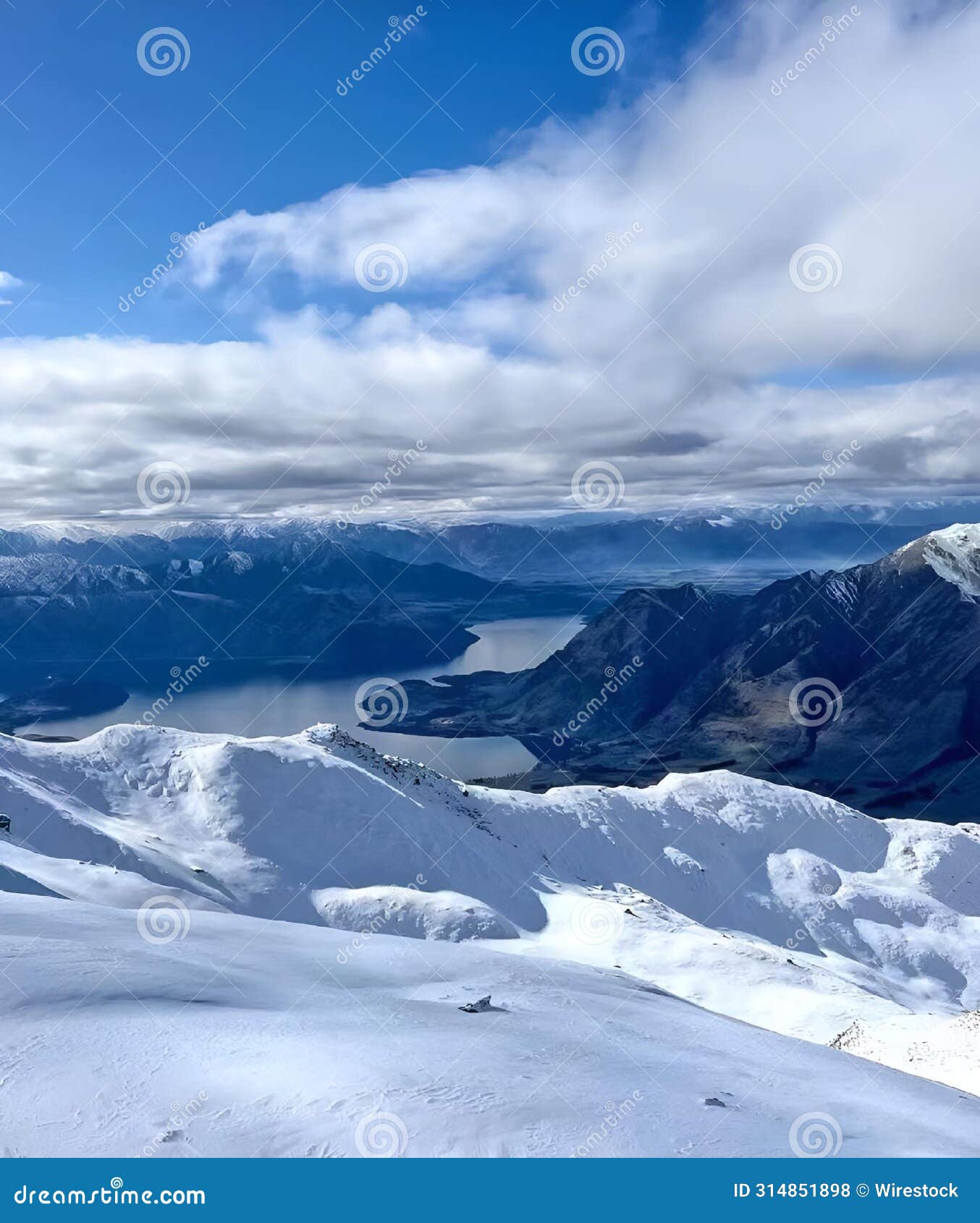 Snowy Mountain Landscape with a Water Backdrop Stock Photo - Image of ...