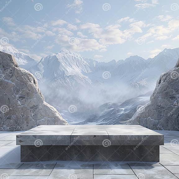 Snowy Mountain Peaks and Rectangular Stone Platform Stock Illustration ...