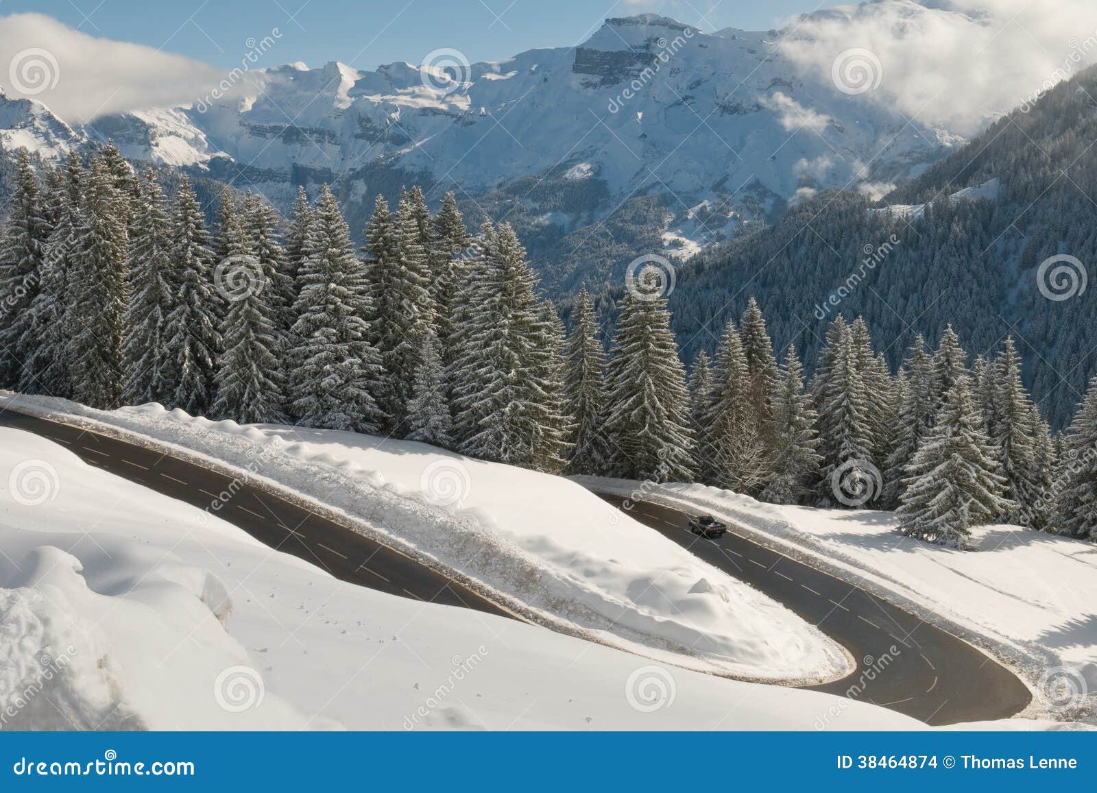 Snowy mountain road stock photo. Image of forest, beautiful - 38464874