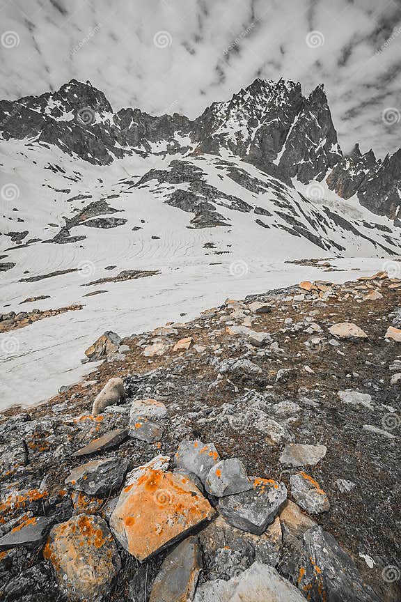 Snowy mountain rock stock image. Image of cloudscape - 49247613